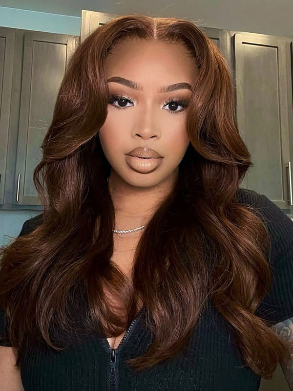 Wavymy Chocolate Brown Face-Framing Curtain Bangs Layered Cut Body Wav