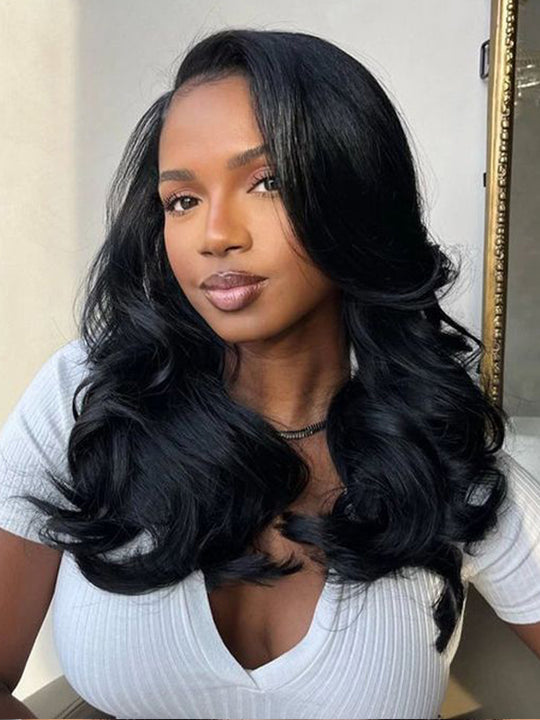 Wavymy Face-Framing Curtain Bangs Layered Cut Body Wave Pre-Cut Lace W