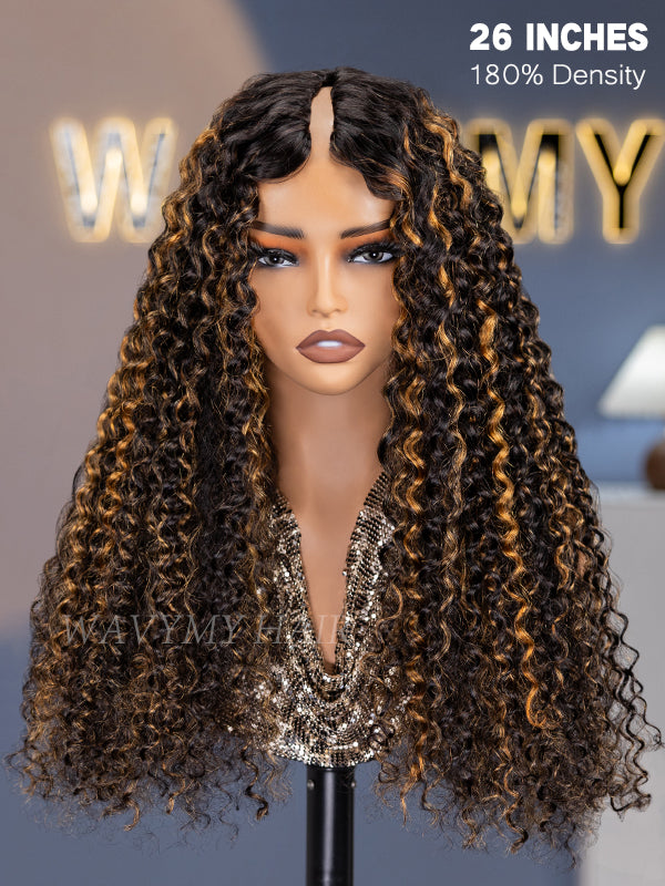 Wavymy Highlight Water Wave No Leave Out V Part Wig Human Hair Wear Go
