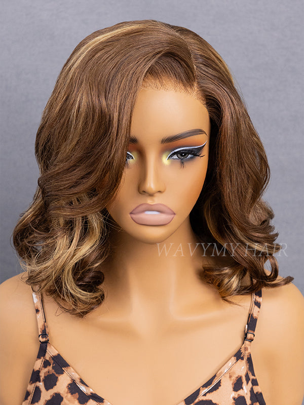 Wavymy Honey Blonde Highlight Body Wave 7x5 C-Part Lace Wear & Go Glue