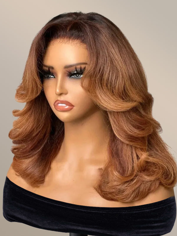 Wavymy Ombre Brown Layered Wave Wig Wear Go Glueless 7x5 Lace Pre-Pluc