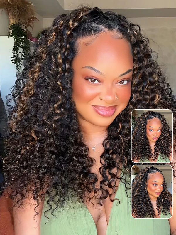 Wavymy Highlight Water Wave Half Wig Upgrade 3 In 1 Drawstring Half Wig ...