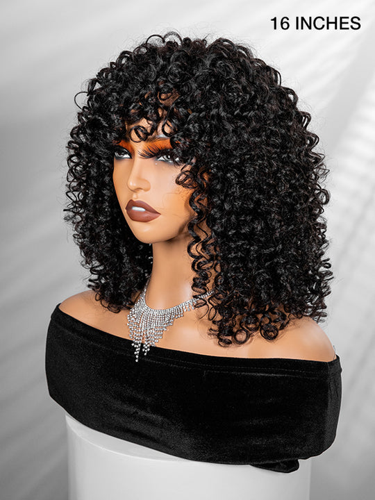Wavymy Bouncy Curly Wigs With Bangs Full Machine Made Human Hair 250%