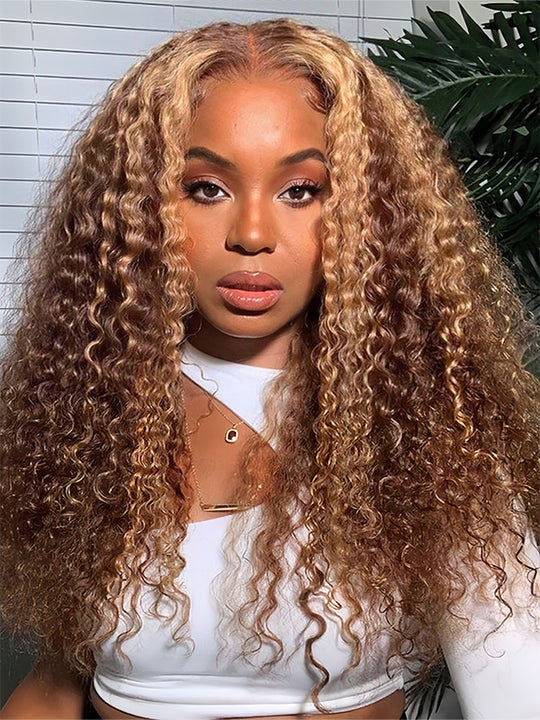 Wavymy Honey Blonde Light Highlight Wear Go Glueless Water Wave Wig 7x