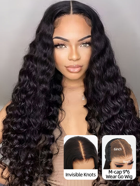 Wavymy M-Cap 9x6 Lace Water Wave Wear & Go Pre-bleached Wig 180% Densi